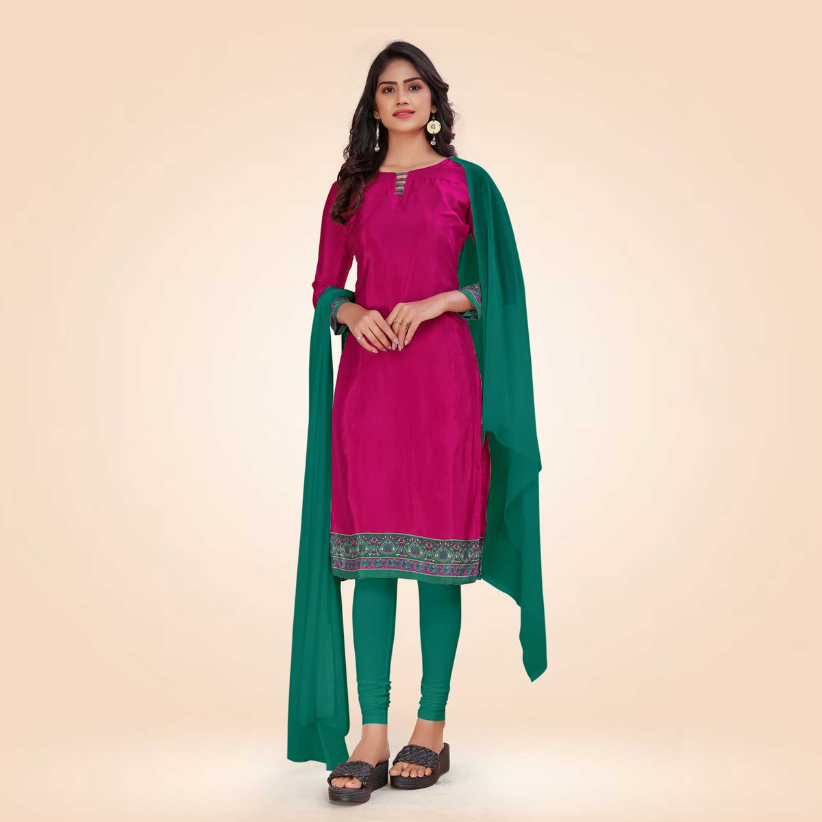 Women's Premium Italian Silk Plain Gaala Border School Uniform Salwar ...
