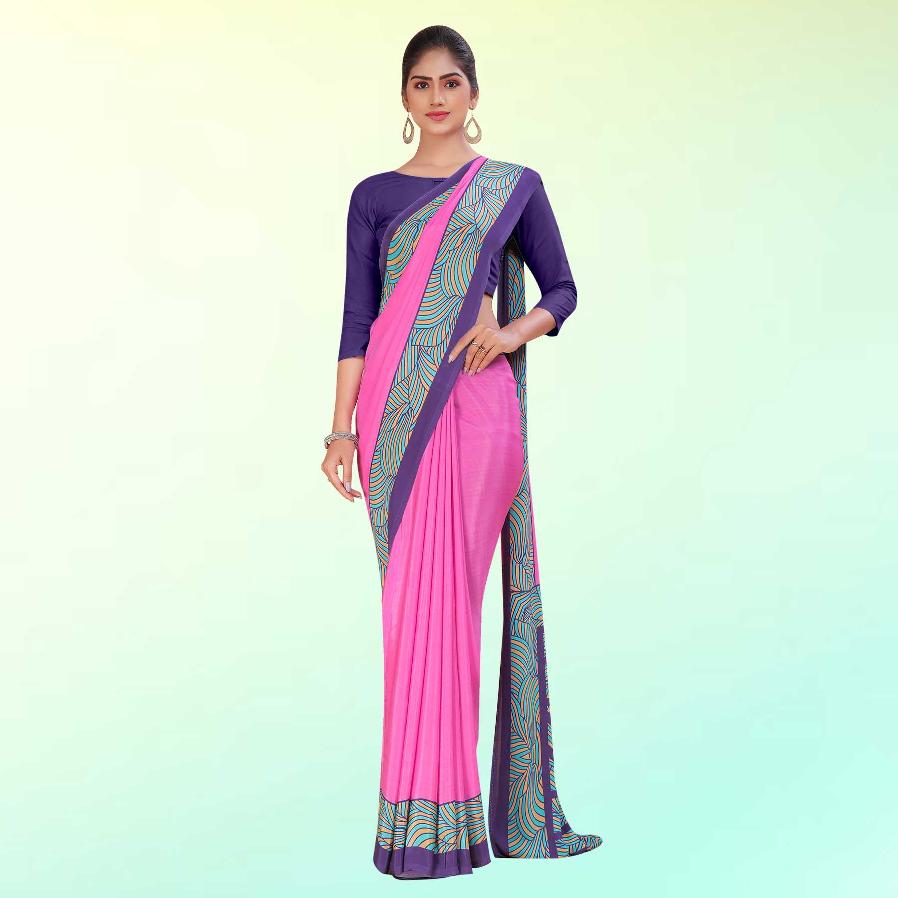Women's Premium Italian Silk Plain Gaala Border School Uniform Saree ...
