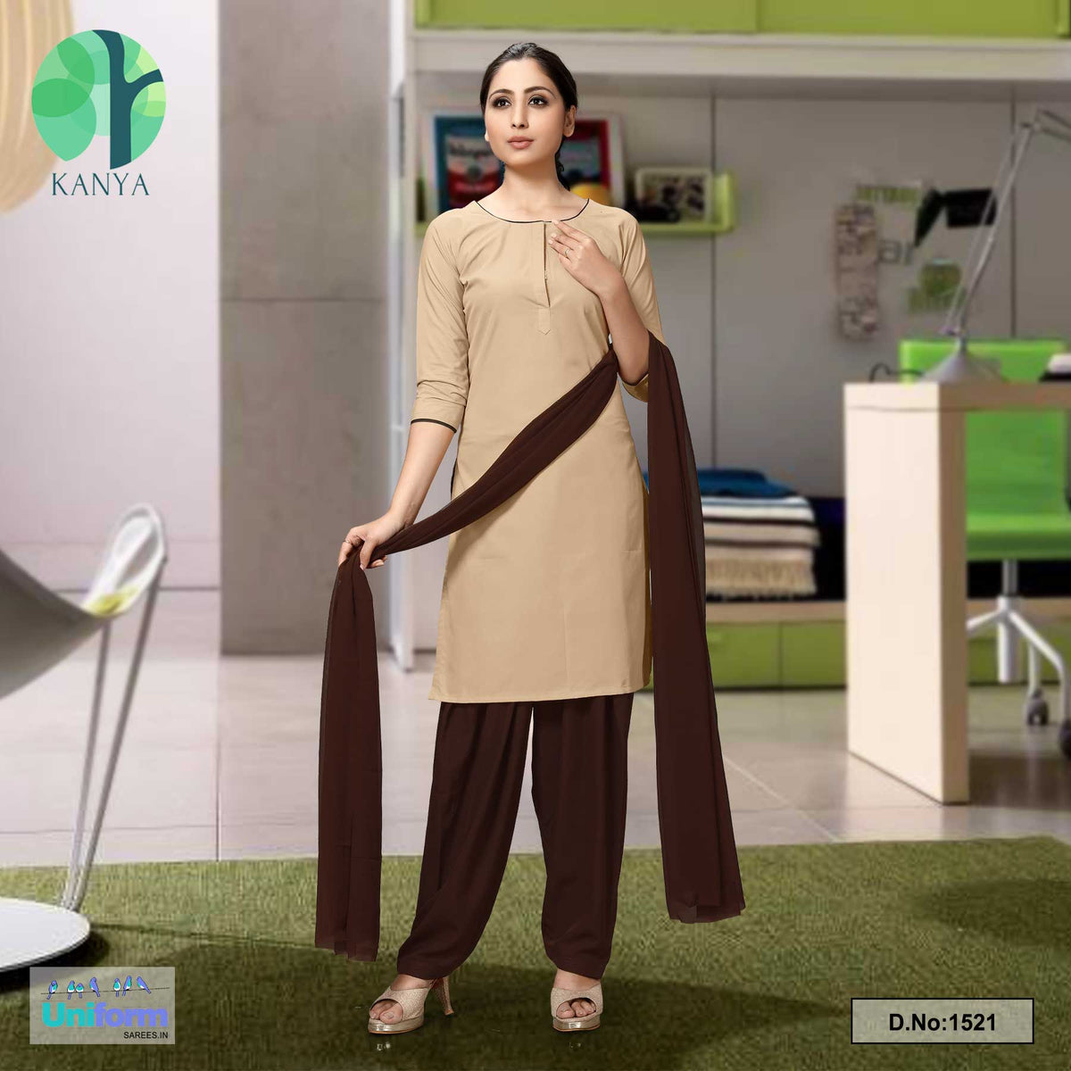 Beige Coffee Women's Premium Poly Cotton Cleaning Staff Uniform Salwar ...