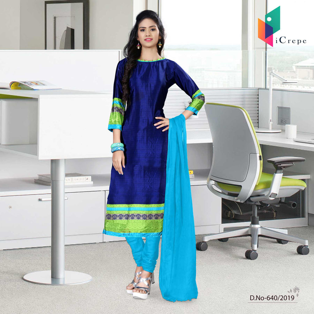 Dark Blue And Turquoise Women's Premium Italian Crepe Silk School Unif ...