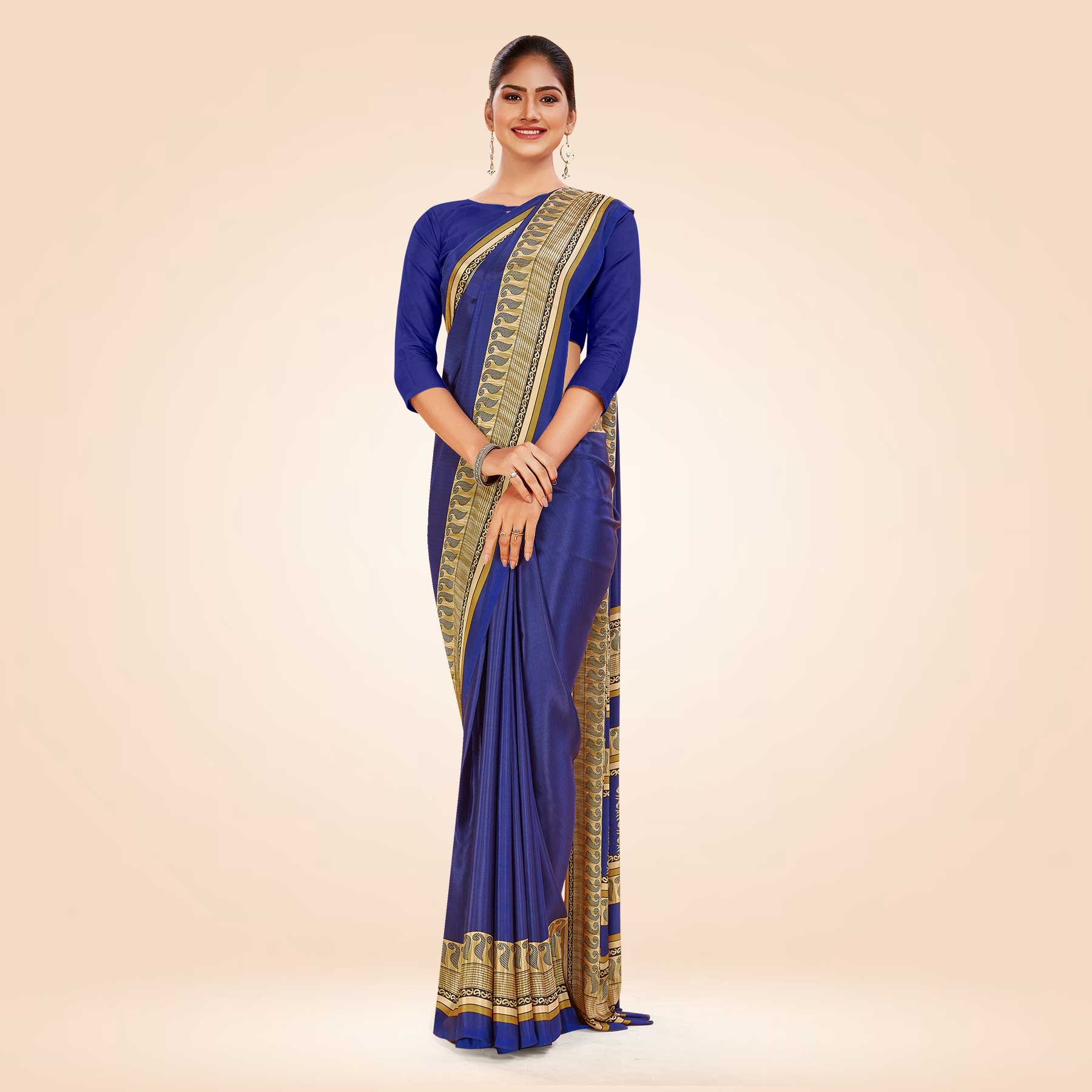 Women's Premium Italian Silk Plain Gaala Border Staff Uniform Saree ...