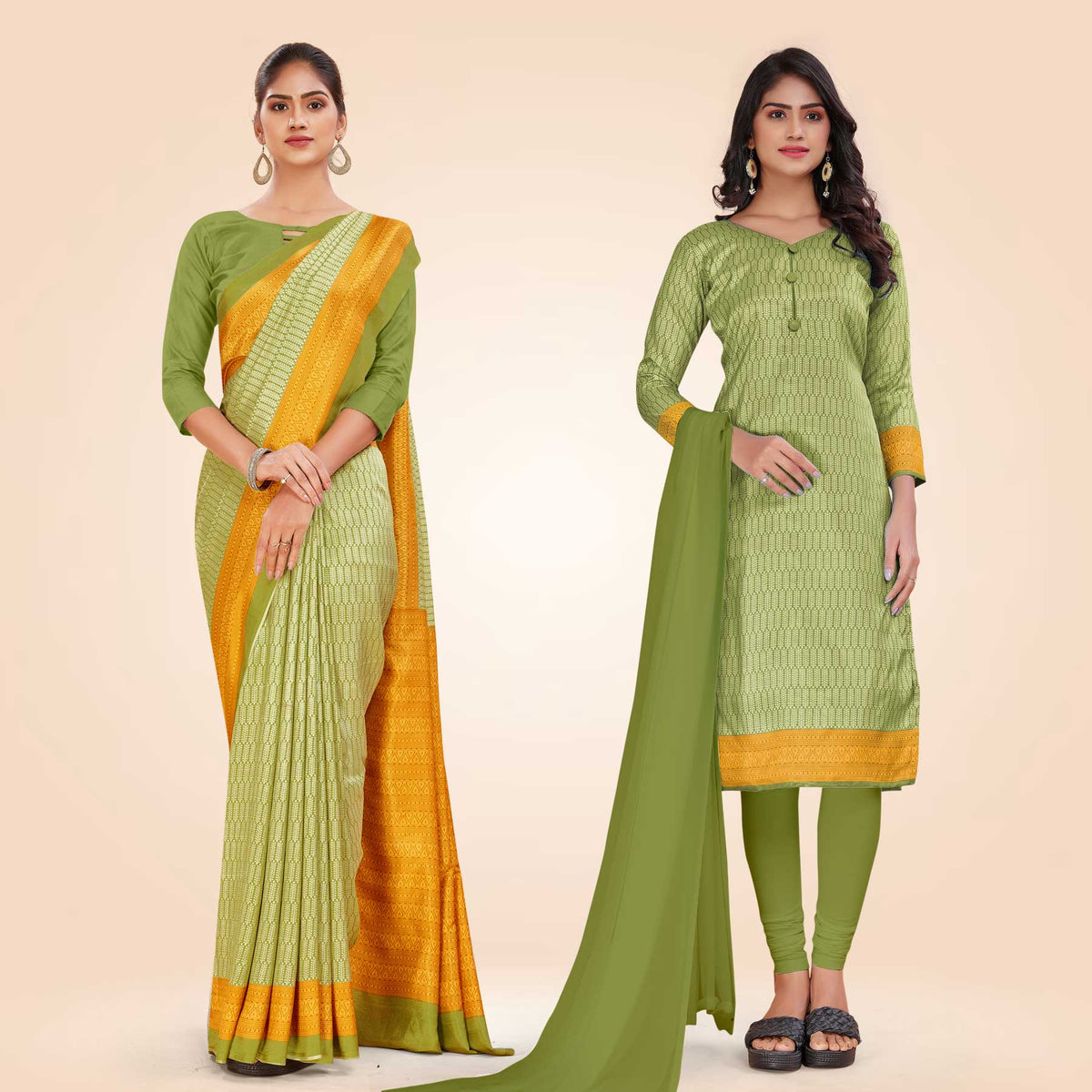 Women's Premium Mulberry Silk Small Butty Teachers Uniform Saree Salwar ...