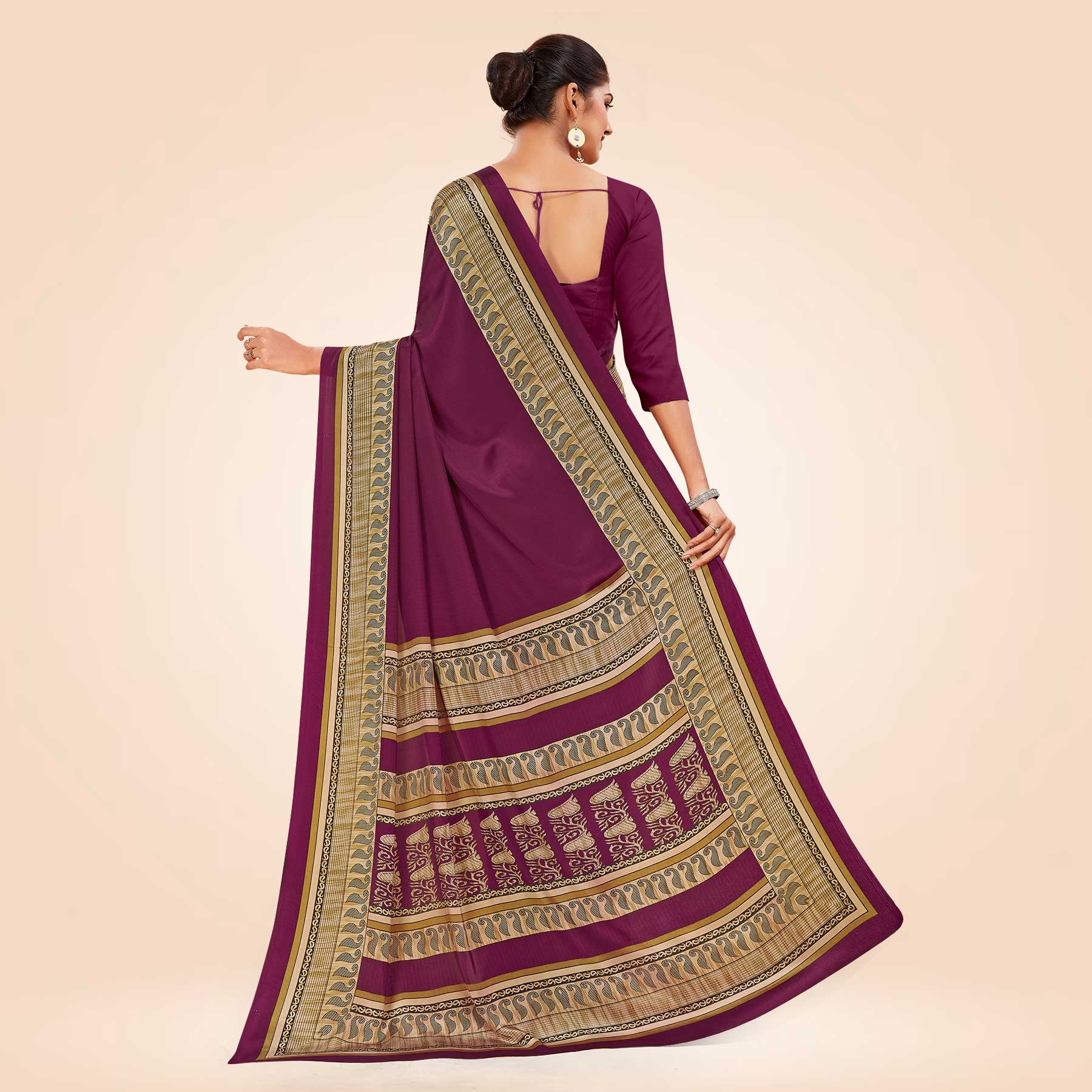 Women's Premium Italian Silk Plain Gaala Border Staff Uniform Saree ...