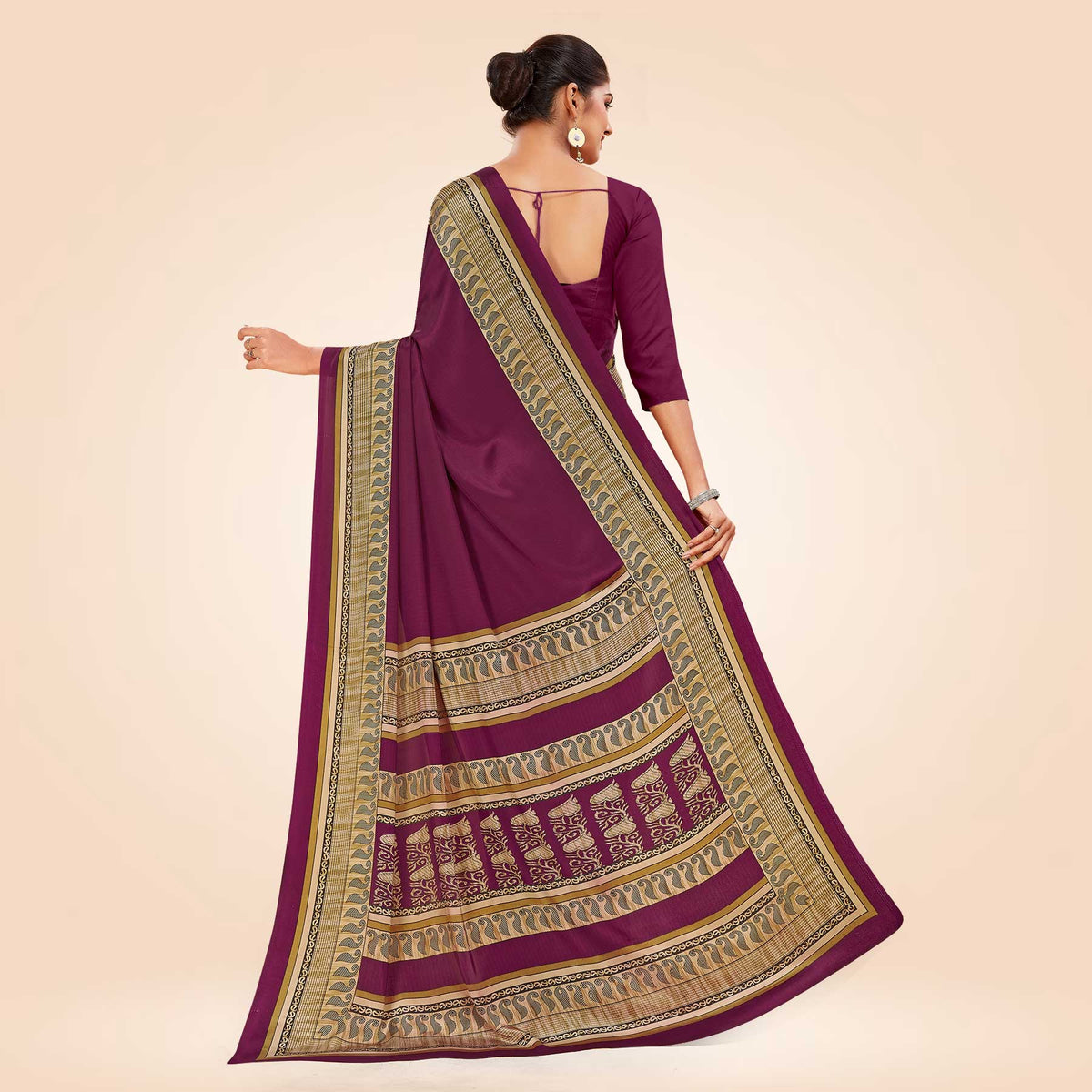 Women's Premium Italian Silk Plain Gaala Border Showroom Staff Uniform ...