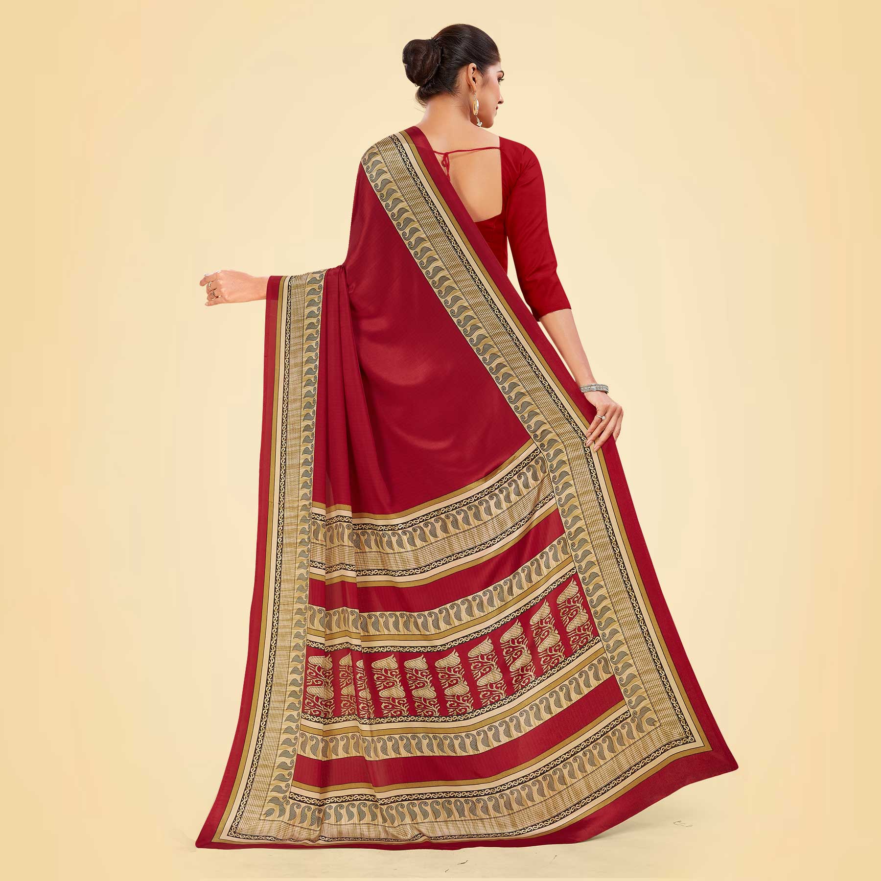Women's Premium Italian Silk Plain Gaala Border Staff Uniform Saree ...
