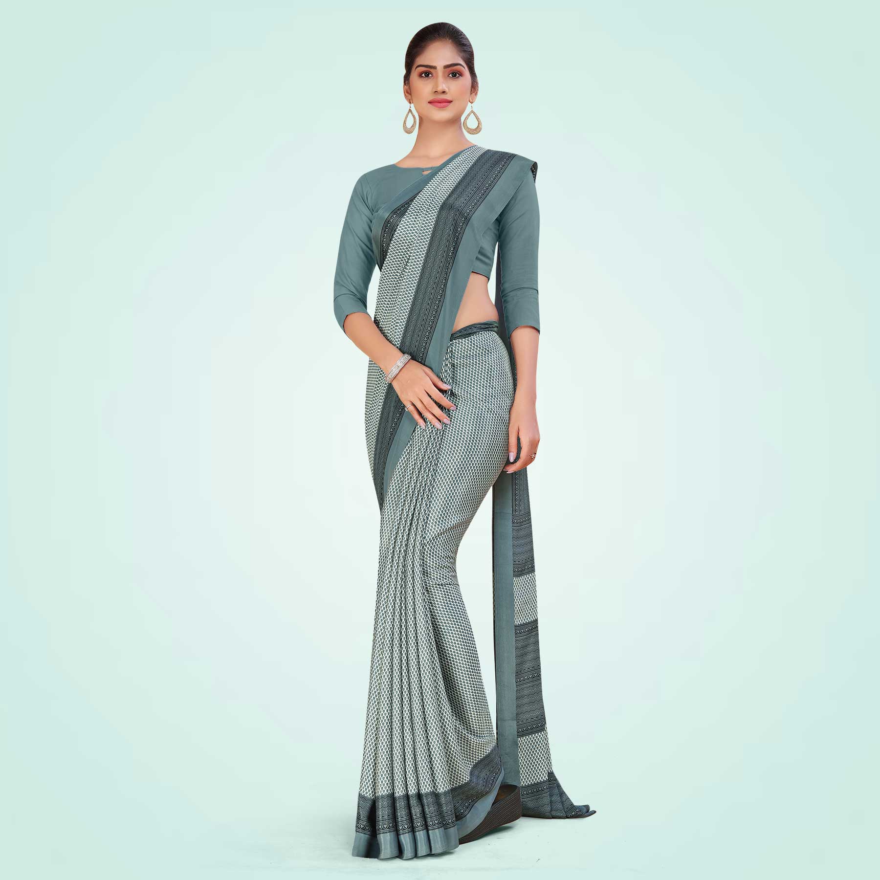 Women's Premium Italian Silk Small Butty Housekeeping Uniform Saree ...