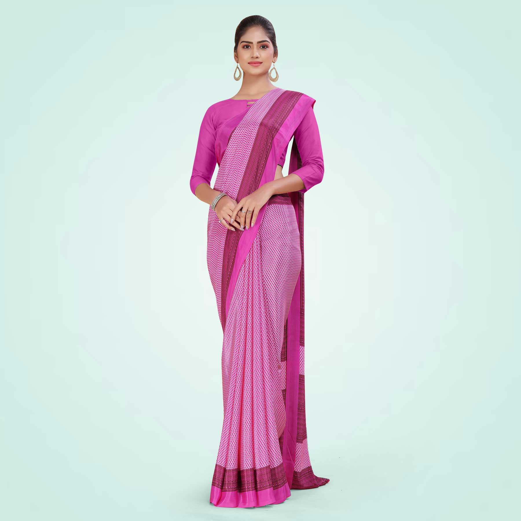 Women's Premium Italian Silk Small Butty Housekeeping Uniform Saree ...