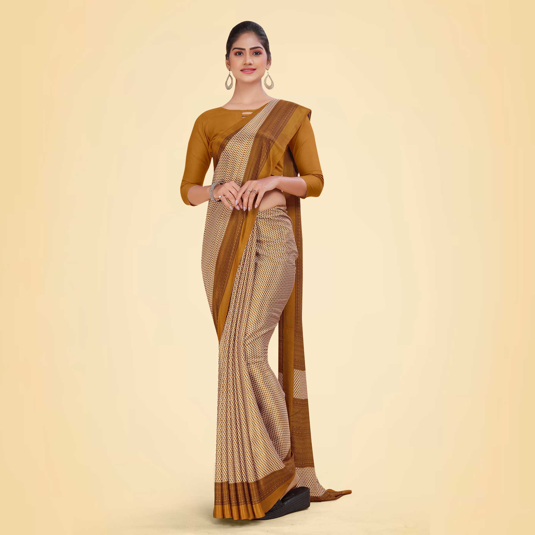 Women's Premium Italian Silk Small Butty Housekeeping Uniform Saree ...