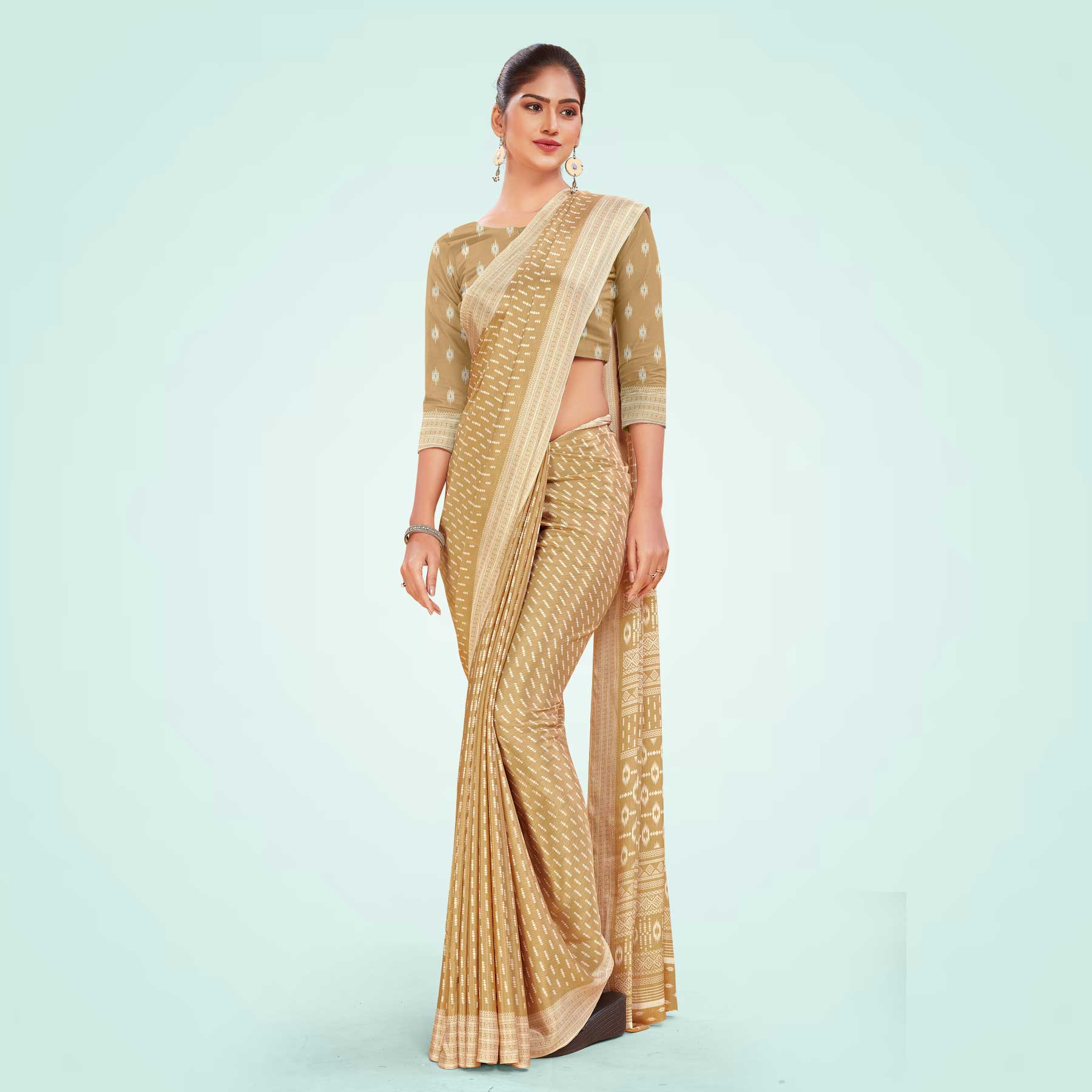 Women's Premium Silk Chiffon Small Butty Housekeeping Uniform Saree ...